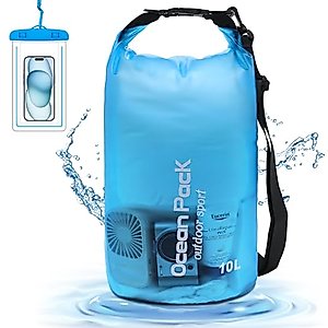 BACK KTCL Waterproof Dry Bag for Women Men,10L/15L Roll Top Lightweight Dry Storage Bag Backpack,Floating Sack with Waterproof Phone Case, Kayaking,Swimming, Camping, Hiking, Beach (Blue, 10L)