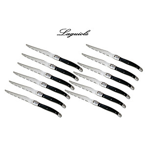 Laguiole Jean Dubost Steak Knives 12 Piece of Set with Black Handle -Thiers France
