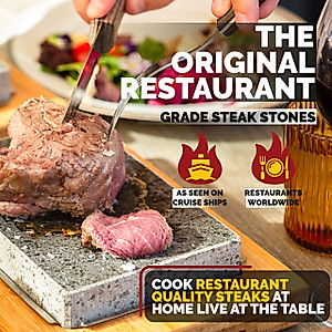 Black Rock Grill Restaurant-Grade Hot Stone Set - Extra-Thick Lava Stone for Superior Sizzling Steak Cooking.