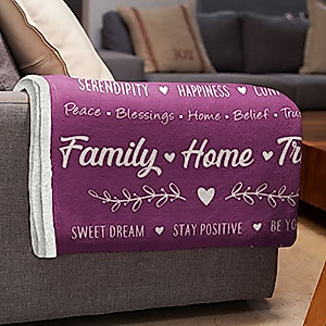 SIMORAS Positive Words Blanket with Sleep Mask, Socks and Gift Box - Family Home Trust Comfort Blanket Gift Set for Christmas, Birthday - Positive Energy Throw Blankets for Women - Purple, 60"x50"