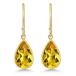 Gem Stone King 14K Yellow Gold Natural Citrine Drop Earrings For Women (8.00 Cttw, Gemstone Birthstone, Pear Shape 8X12MM)