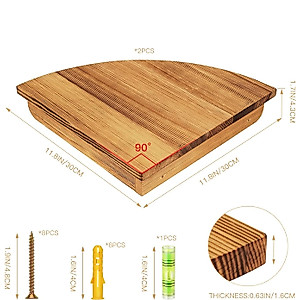 YuPinDiZu Corner Wall Shelf, 2 Pack Solid Wood Corner Floating Shelves for Wall, Round End Wall Mounted Floating Corner Shelf for Bedroom,Living Room and Kitchen (12INCH(2PCS))