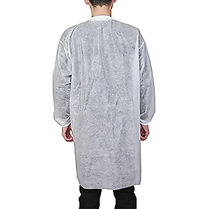 Greenour Disposable Lab Coats for Adults with Pockets Durable and Latex-free White Lab Jackets with Knitted Cuffs and Collar Pack of 10 (Large)