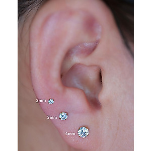 limerencia G23 Hypoallergenic 18g Flat Back Stud Earrings | F136 Implant Grade Titanium Press Fit Threadless Push Pop in Cartilage Helix Labret Lip Monroe Tragus Piercing Studs (4mm White CZ Silver)