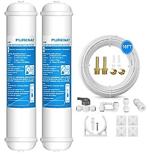 Inline Water Filter for Refrigerator and Ice Maker(2 Pack),1/4" Push Connect Post Carbon Filter Replacement for Reverse Osmosis Water System,Include 1/4" Water Line and Quick Connect Fittings