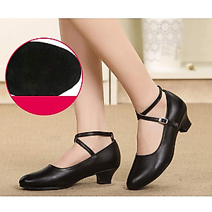 TINRYMX Latin Dance Shoes Women Closed Toe Character Tango Salsa Shoes Ballroom Dance Pumps, Black, US 9