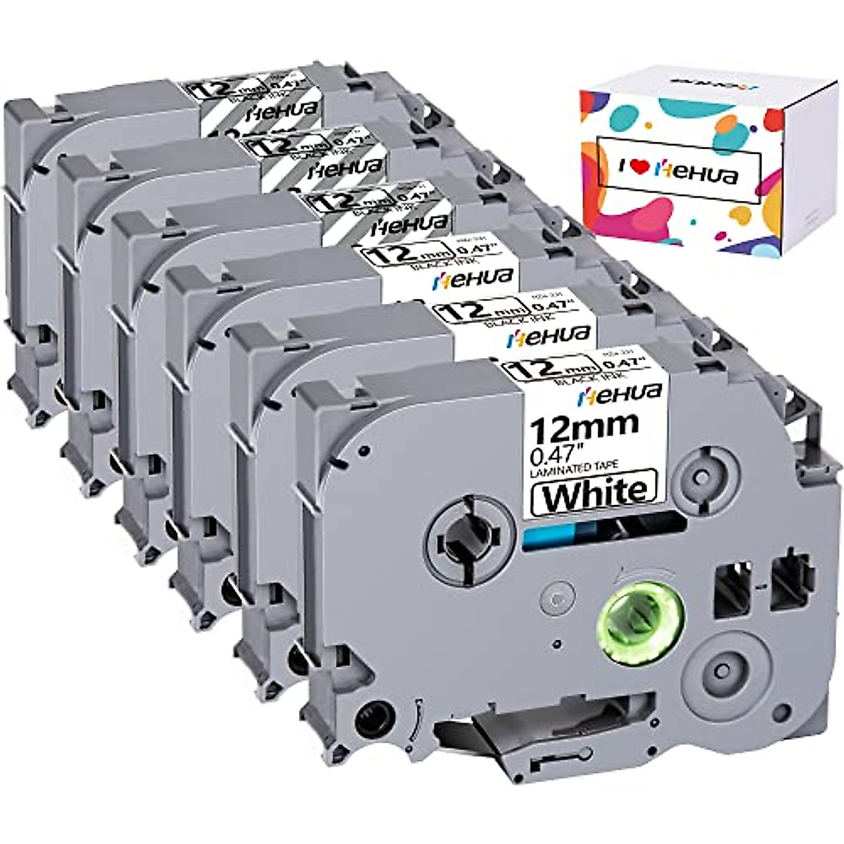Hehua Tze Tz Tape 12mm 0.47 Laminated Tape Compatible for Brother Label Maker Tape TZe-231 TZe-131 for Ptouch PTD210 PTH110 PTD400 PTD600 ( Black on White/ Clear, 3+3 Pack )