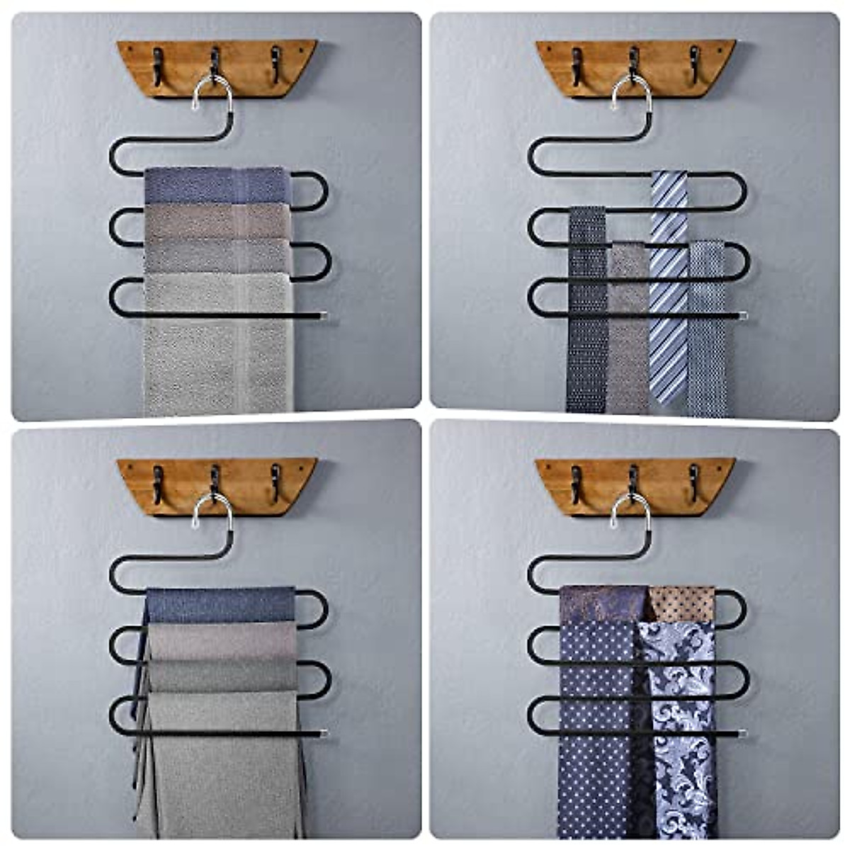 3 Pack Velvet Pants Organizer Space Saving - 5 Tier Closet Organizers and Storage Pants Rack- GIGPADE Non Slip Jean Hangers Pants Trouser for Closet, Scarf Pants Organizer(Black)