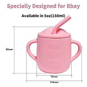 Adocham 100% Silicone Baby Cup With Straw & 2 Handles,Food Grade Toddler Infant Sippy Training Cups Spill Proof,BPA-Free,6 Months+,5oz (Pink)