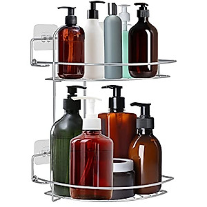 TreeLen Corner Shower Caddy, Adhesive Shower Shelf for Inside Shower, Bathroom Shower Corner Organizer Wall Mounted - Silver