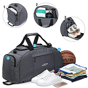 G4Free 40L 3-Way Duffle Backpack Gym Bag for Men Women Sports Duffel Bag with Shoe Compartment Travel Backpack Luggage (Upgraded Gray)