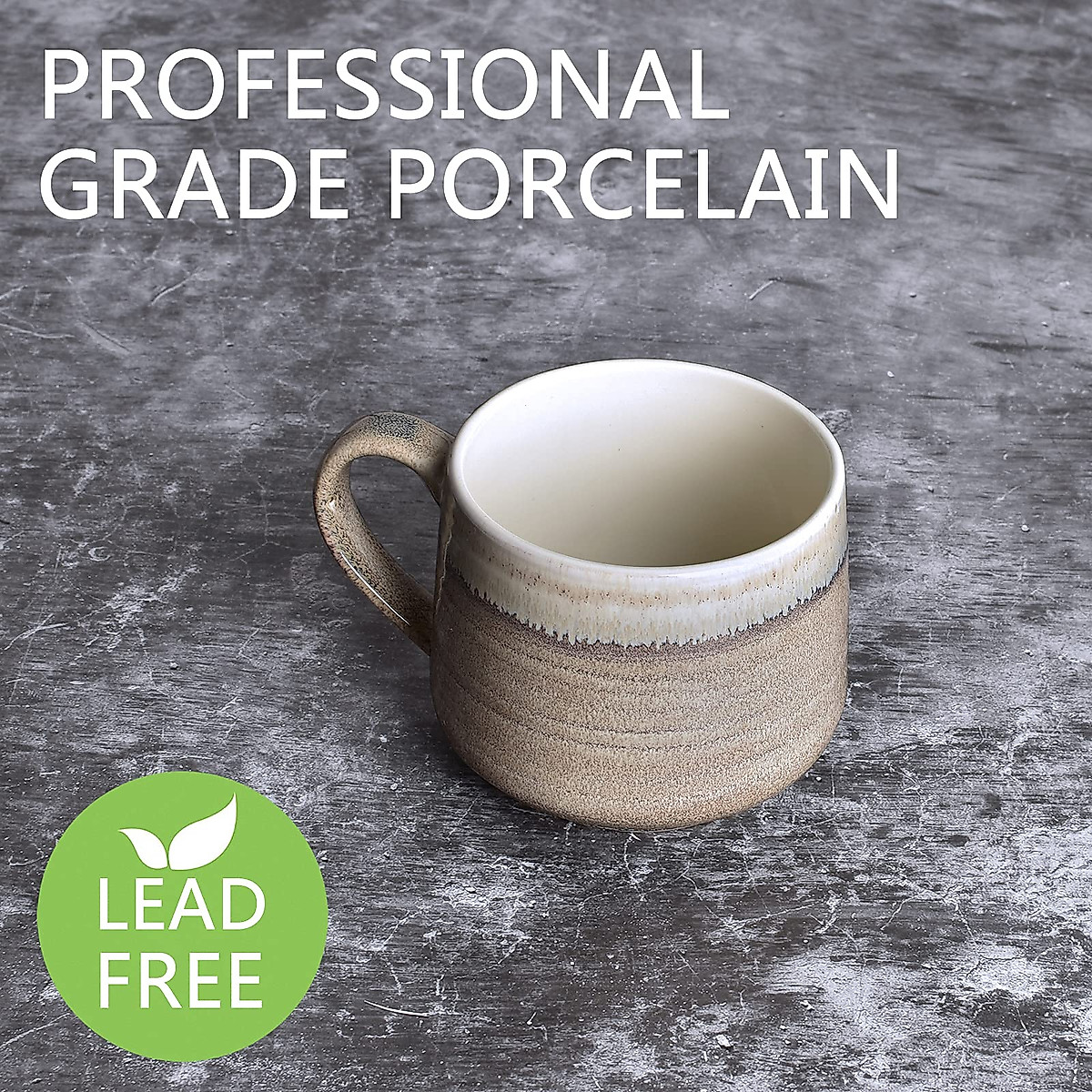 Bosmarlin Large Ceramic Wide Coffee Latte Mug Set of 2, 18 Oz, Big Stoneware Tea Cup for Office and Home, Dishwasher and Microwave Safe (Brown Grey, 2)