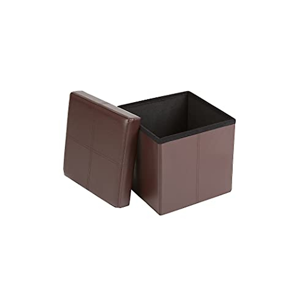Fresh Home Elements FHE 12” Folding Storage Ottoman Cube, 12 x 12 x 12, Brown Vegan Faux Leather, Easy Transformation for Extra Storage, Seating, and Foot Rest, Family, Guests, Decluttering