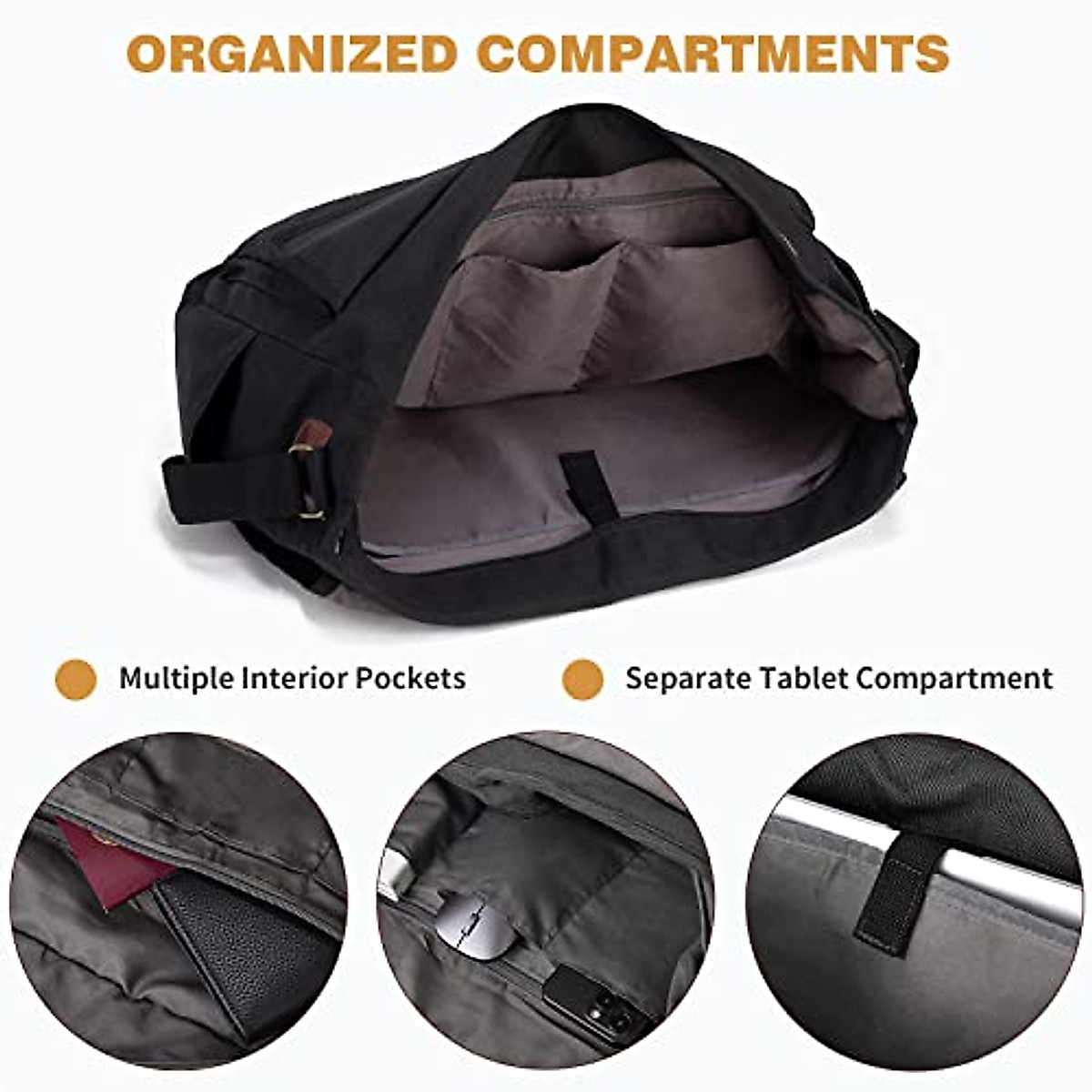 Celvetch Laptop Messenger Bag - PU Leather Briefcase for Men Canvas Shoulder Bag Computer Bag for Work Travel College - Black