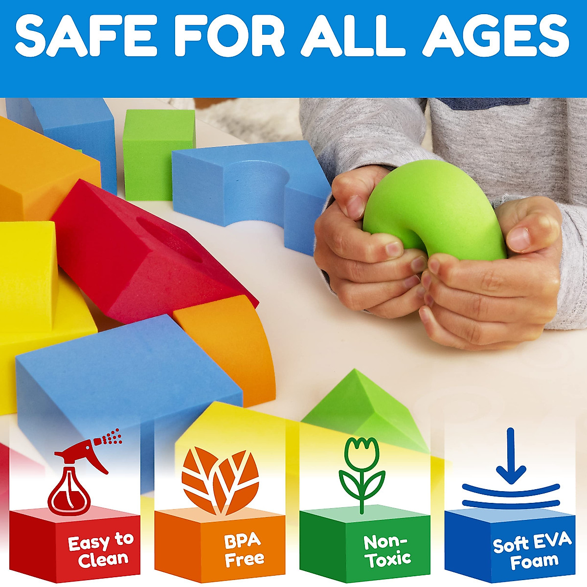 JaxoJoy Foam Building Blocks for Kids - 108-Piece Soft Foam Blocks for Toddlers - Large, Stackable, Educational STEM Toys - Soft Blocks for Indoor or Outdoor Play - Foam Shapes for Boys and Girls