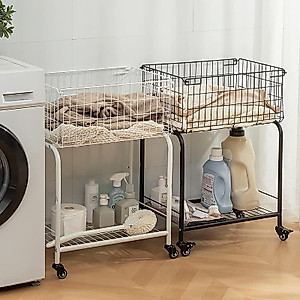 basket for garments storage, easy moved with wheels have brake, Laundry basket, white color，rolling basket