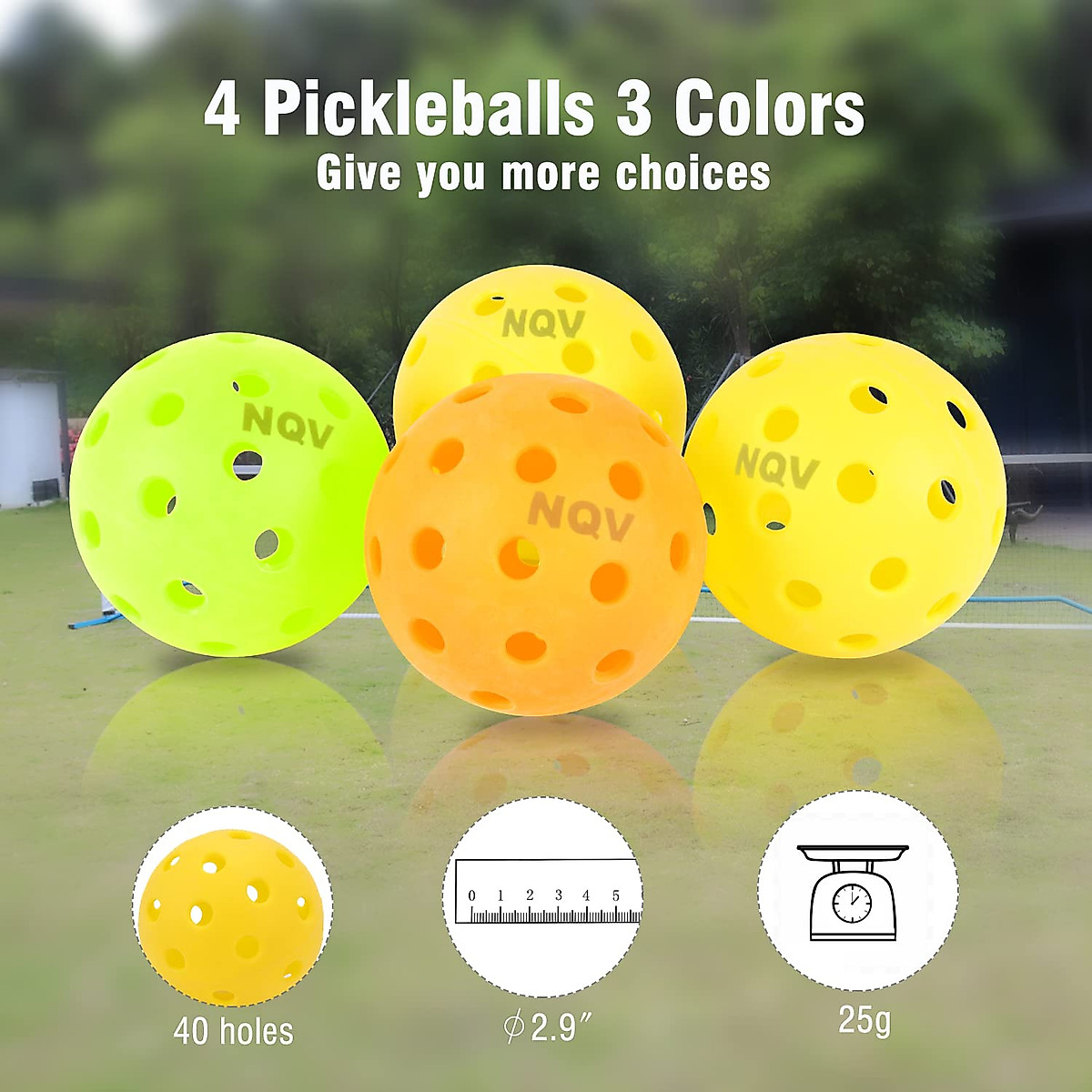 NQV Pickleball Set with Net, 4 Wood Paddles, 22FT Net, 4 Balls, 1 Bag, 2 Chalks, Yellow, Beginner
