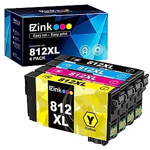E-Z Ink (TM Remanufactured Ink Cartridge Replacement for Epson 812XL 812 T812XL T812 to use with Workforce Pro WF-7820 WF-7840 EC-C70 Printer (1 Black, 1 Cyan, 1 Magenta, 1 Yellow, 4 Pack)