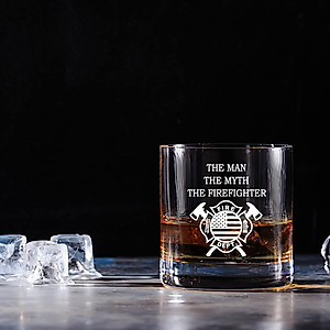 Perfectinsoy The Man The Myth The Firefighter Whiskey Glass with Gift Box, Firefighter Gifts, Fireman Retirement Gifts, Fireman Graduation, Fathers Day Gift for Fire Fighter …
