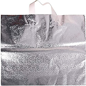 Gesodant Merchandise Bags,Retail Clothing Grocery Boutique Shopping Bags with Handles,Gift Bag, Size 15.7" x 14.2", Set Of 50 - Silver