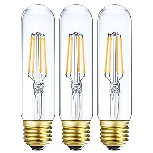 Leools Led Tube Bulb Glass 4W Dimmable Edison T10 Tubular Bulb,E26 Medium Base Filament Lamp 40 Watt Incandescent Bulb Equivalent 2700K Warm White,Clear Glass,No Flicker,3 Pack.