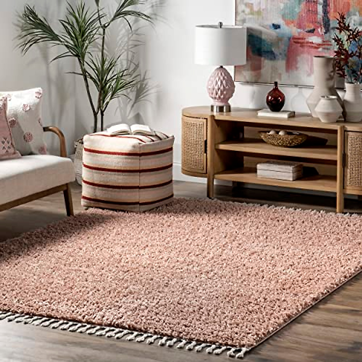 nuLOOM Neva Modern Tasseled Shag Area Rug, 5' 3" x 7' 7", Pink