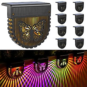 OxyLED Solar Deck Lights Outdoor Waterproof 8 Pack Decorative Fence Lighting Powered Decorations with Wall Mounted Color Changing for Garden Patio Yard Porch Decor Pool Step Stair Outside Christmas