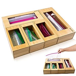 Jesskit Ziplock Bag Organizer for Kitchen Drawer, 5 Pieces Bamboo Food Storage Bag Holders Compatible with Gallon, Quart, Sandwich, Snack, Candy Variety Size Bags
