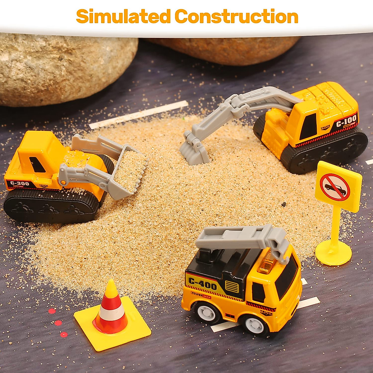 Car Toys with Play Mat, Toy Cars for Boys,Car Toys for Toddlers,Pull Back Cars Include Construction Vehicles, Fire Vehicles, etc.10 Road Signs 4 Dolls,Vehicle Toy Set for Kids.