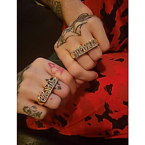 BlingSparkle Ring, Personalized Statement Name Ring with Initial, 18K Gold-Plated, Double Finger, for Women & Mens