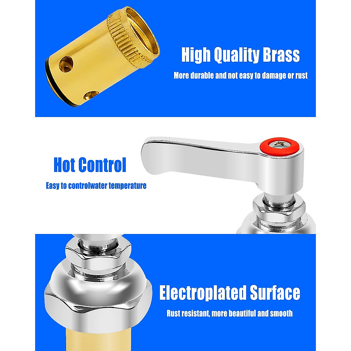 QLZOZB Red Hot Side Handle Stem Assembly Fit for T&S Brass All Faucets Replace 002714-40