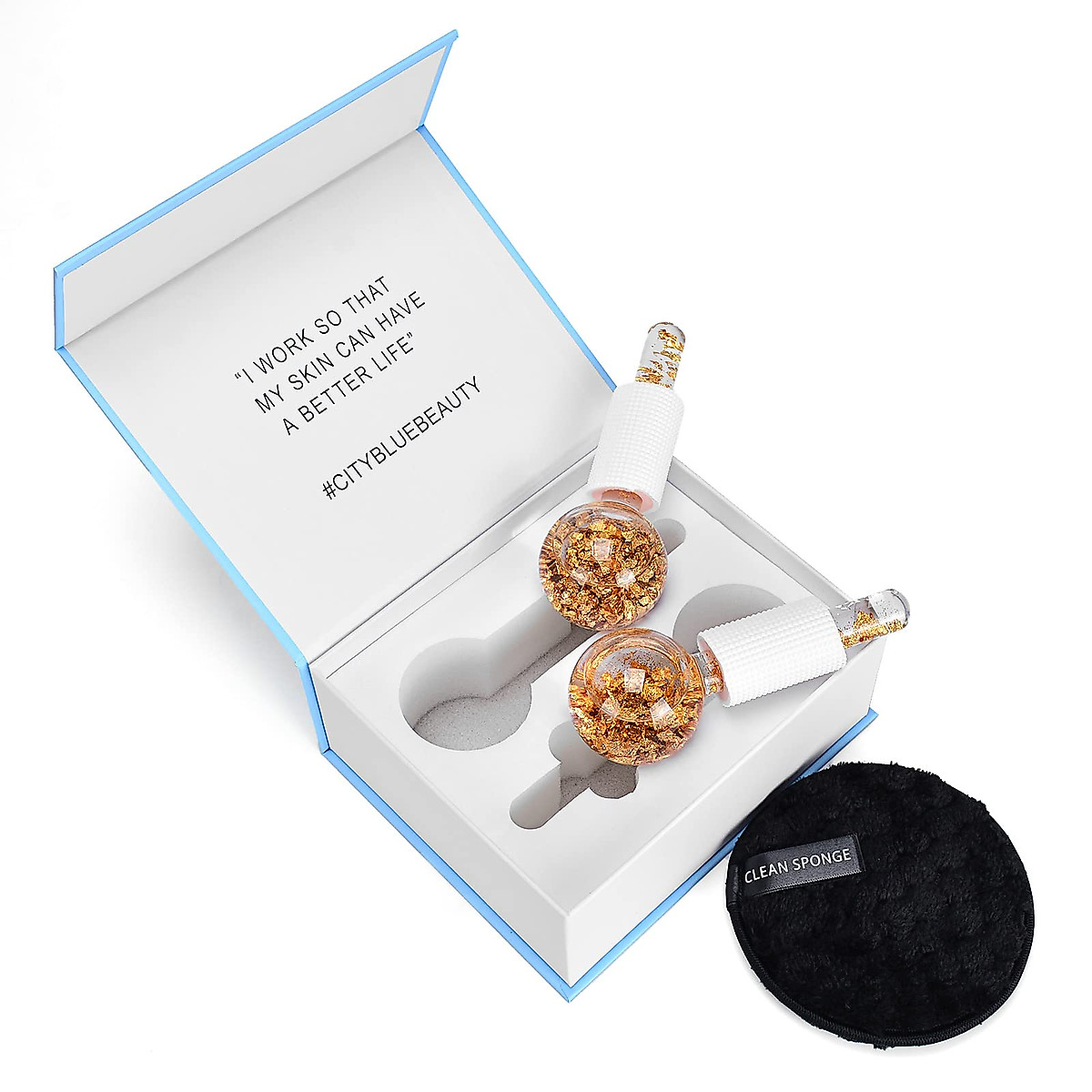 CIBLUTY Ice Cryo Sticks Facial Globe with Golded Essence- 2PC Cooling Globes for Cold or Hot Skin Massagers, Face Globe for Skin Care Routine