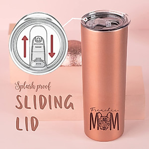 Onebttl Dog Mom Gifts, Dog Lover Gifts for Women, Best Dog Mom Ever, 20 oz Rose Gold Insulated Tumbler - Frenchie Mom