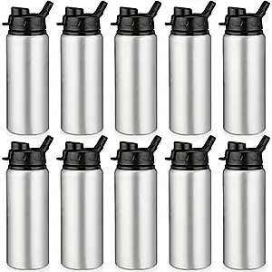 10 Pieces Aluminum Water Bottle 20 oz Leak Proof Aluminum Reusable Bottles Lightweight Portable Sports Water Bottle Bike Water Bottles Snap Lid Metal Water Bottle for Travel (Silver)