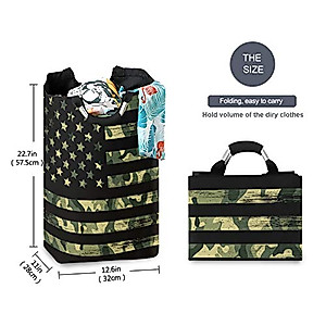 senya Large Laundry Basket, USA Flag Camouflage Vintage Laundry Hamper Foldable Clothes Bag with Handle Foldable Washing Bin