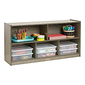 ECR4Kids 5-Compartment Mobile Storage Cabinet, 24in, Classroom Furniture, Grey Wash