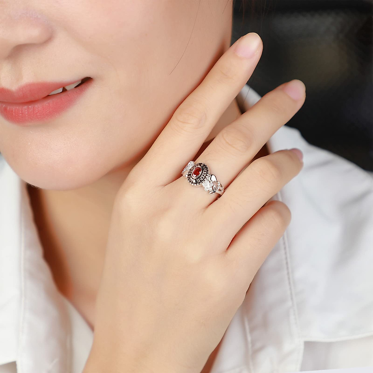 Customized Sterling Silver or 10KT Ladies High School and College Class Ring – Petite Flower Collection – Mementos Jewelry (Sterling Silver - Platinium, Sterling Silver)