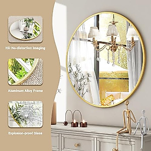 HARRITPURE Round Mirror 30 Gold Wall Mounted Circle Mirrors Vanity Mirror with Brushed Aluminum Alloy Frame Modern Decoration for Bathroom, Living Room, Vanity, Bedroom, Entryway