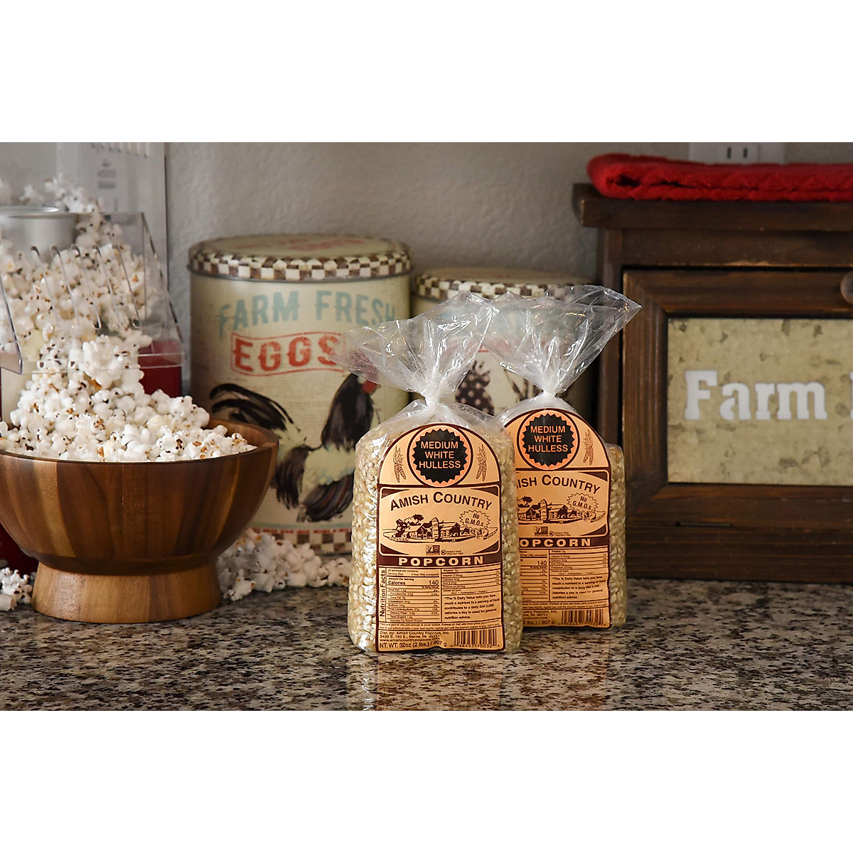 Amish Country Popcorn | 2-2 Lb Bags - Medium White Kernels | Old Fashioned, Non-GMO and Gluten Free (2-2lb Bags)