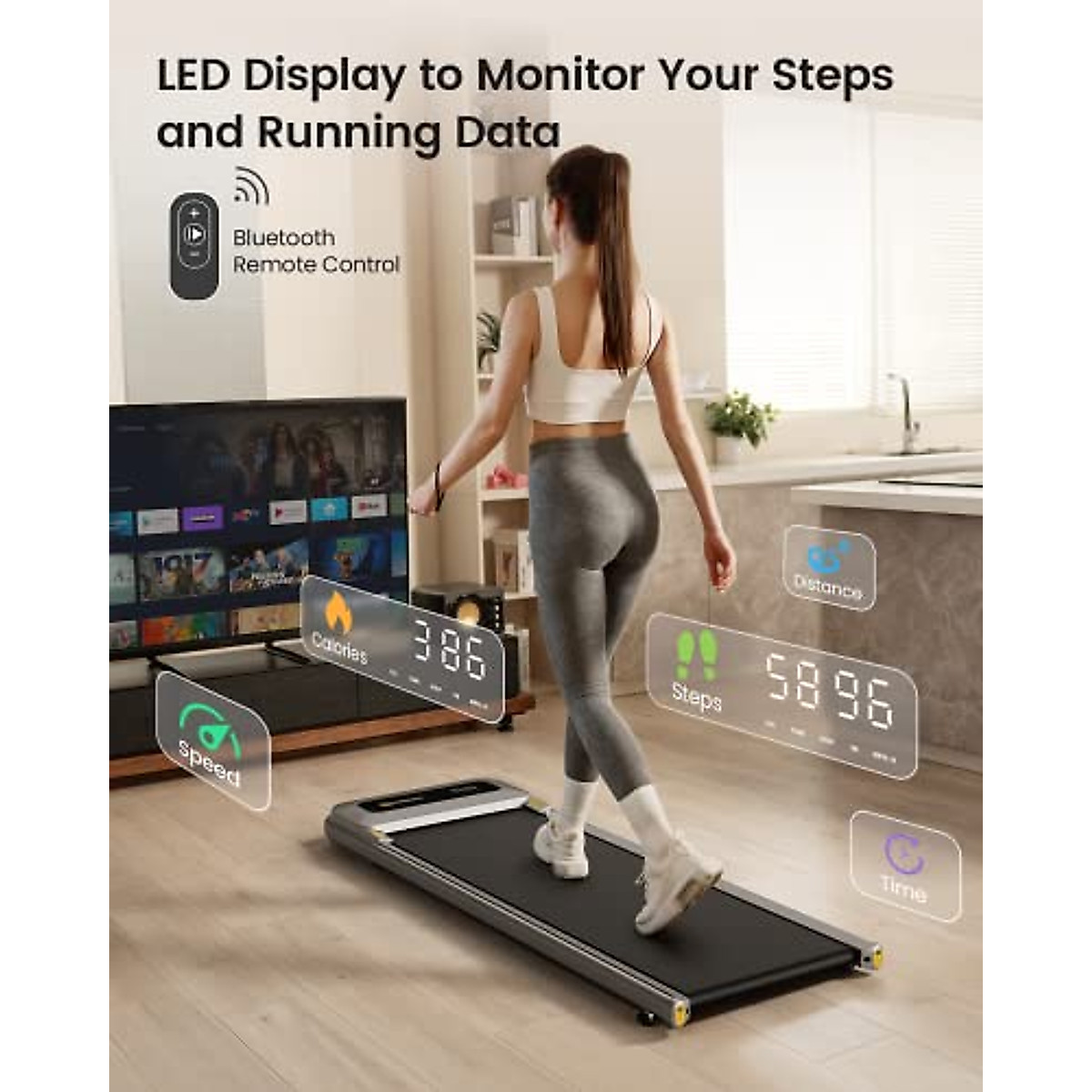UREVO Under Desk Treadmill, Walking Pad Treadmill with Large Running Area, 2.25HP Treadmills for Home, Desk Treadmill for Office Under Desk with 265lbs Weight Capacity (Gray)