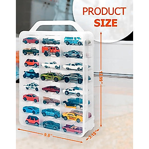 Double Sided Storage Case for 46 Hot Wheels, Matchbox Cars, Small Action Figures, Crafts; Portable Transparent Storage Case with 46 Compartments, Case Only (Transparent)