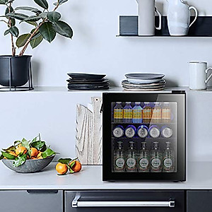 Antarctic Star Mini Fridge Cooler - 70 Can Beverage Refrigerator Black Glass Door for Beer Soda or Wine –Small Drink Dispenser Machine Clear Front Removable for Home, Office or Bar, 1.6cu.ft.