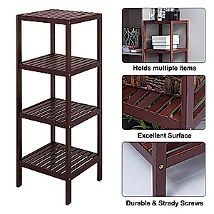 Zoopolyn 100% Bamboo Bathroom Shelf 13 x 13 x 39 inches 4-Tier Multifunction Standing Towel Rack Storage Organizer Unit Brown