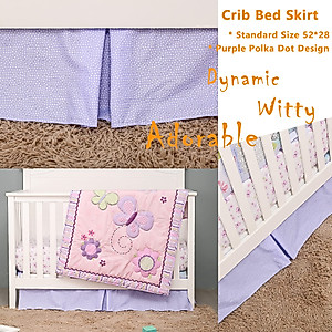 Brandream Crib Bedding Sets for Girls with Purple Butterfly | Baby Comforter, Fitted Sheet, Dust Ruffle and Diaper Stacker, Ambroidered Floral Animal Pink, 4 Pieces