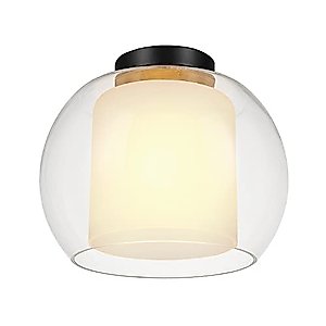Globe Electric 61256 Aura 1-Light Flush Mount Ceiling Light, Bronze, Clear Glass Outer Shade, Frosted Glass Inner Shade, Brown, Bulb Not Included