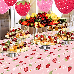 Ayearparty 4 Pack Strawberry Tablecloth Sweet One Birthday Table Cover Berry First Birthday Decorations Plastic Strawberry Theme Party Decor Party Supplies for Girls Baby Shower 108 x 54 in
