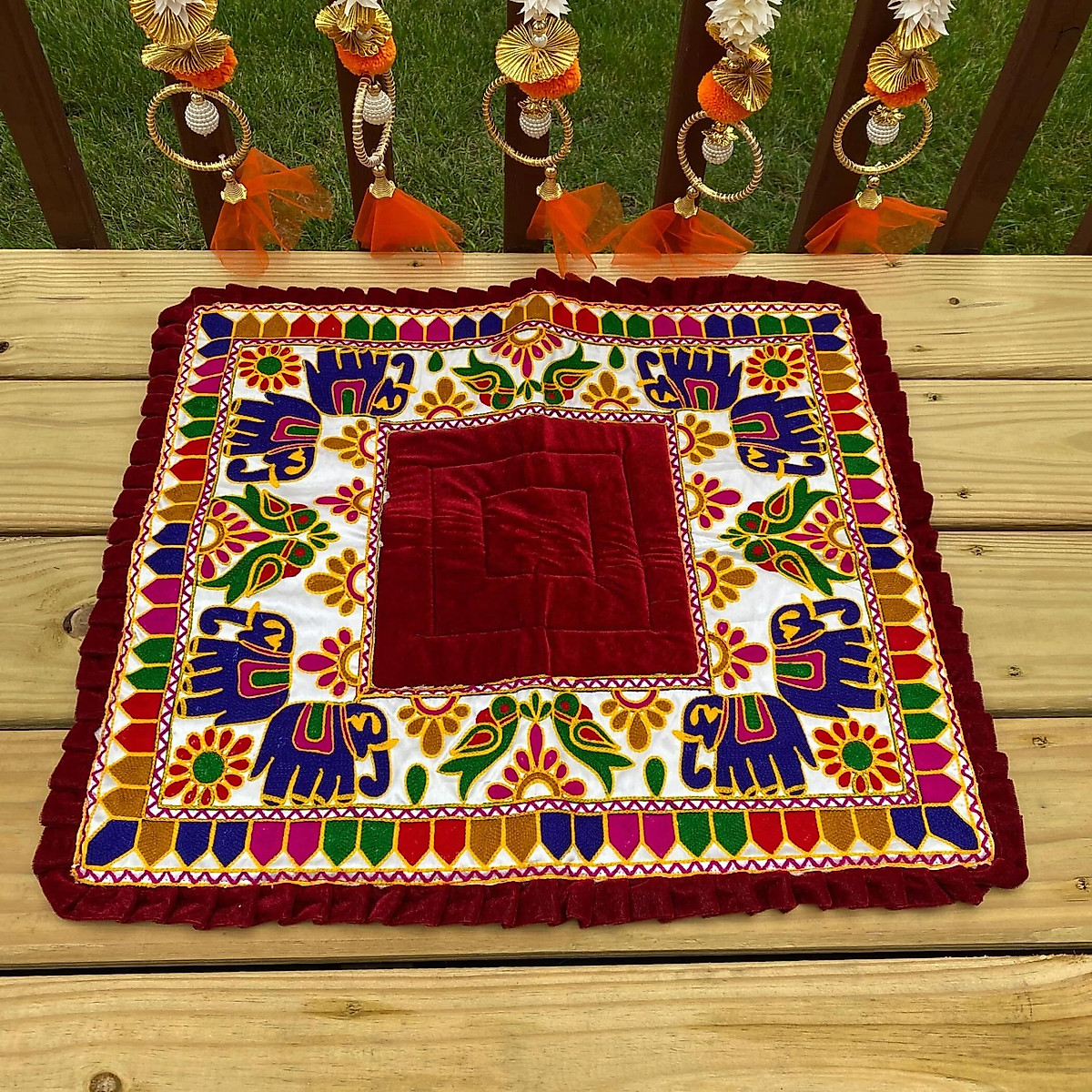 LOVENSPIRE Elephant Pooja Aasan Rug Velvet Prayer Mat Meditation Multipurpose Aasan for Ganesh Pooja Diwali Pooja Mandir and Festive Decor Diwali Decoration Housewarming Gift