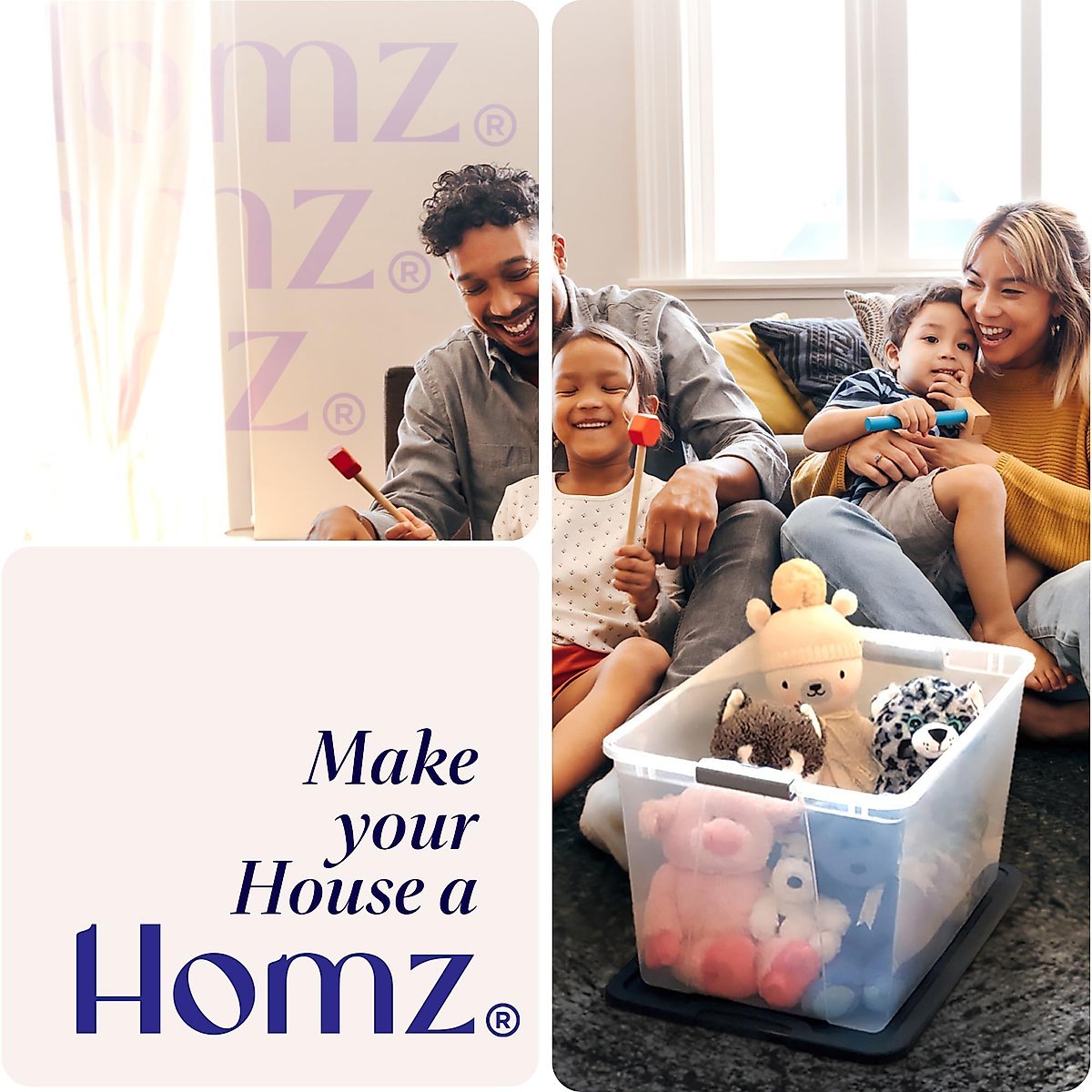 HOMZ 64-Quart Clear Plastic Stackable Storage Bin with Lid Container Box with Latching Handles for Home Garage Organization, Clear (6 Pack)