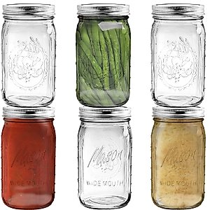 Tebery 6 Pack Wide Mouth Mason Glass Jars, 32Oz Clear Glass Jar Canning Jars with Lids and Bands for Canning, Freezing, Preserving, Beverages & Jar Decor