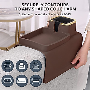 HMASYO Couch Cup Holder Tray - Silicone Sofa Armrest Table Couch Drink Holder and Tray Organizer for Remote Snacks Cellphone, Anti-Spill Anti-Slip Design, Gifts for Family Mom Dad Grandma